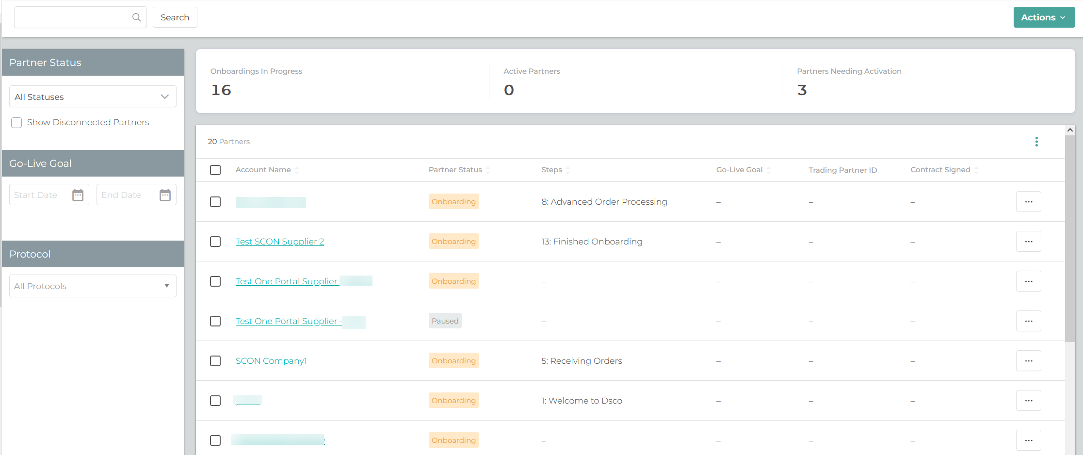 Supplier onboarding progress