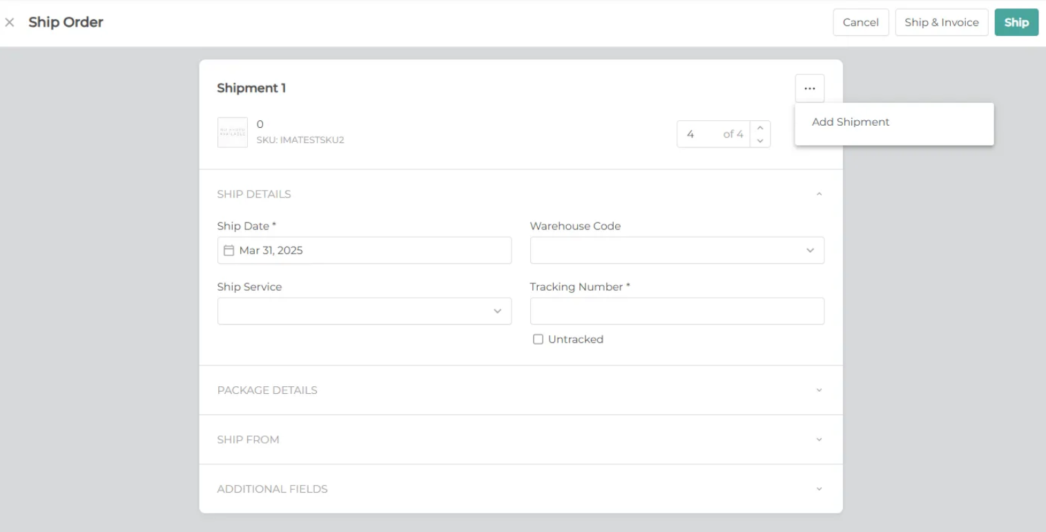 Adding shipment information for multiple packages through Orders Beta