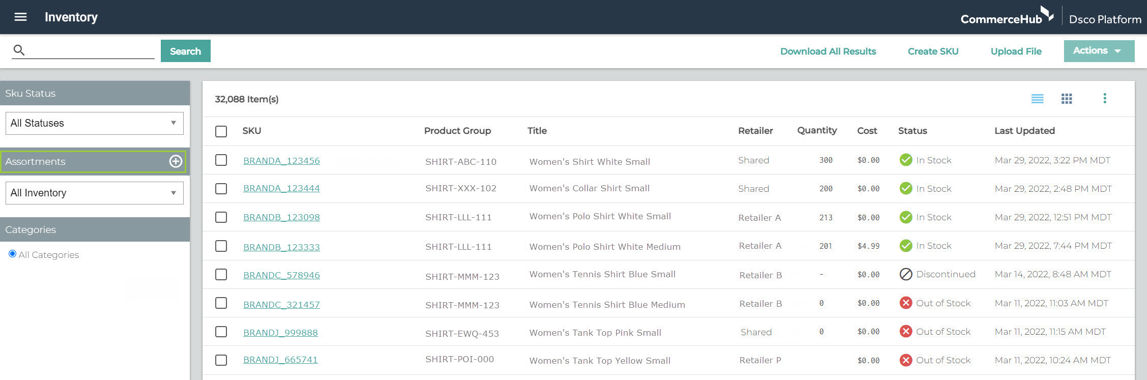Setting up assortments